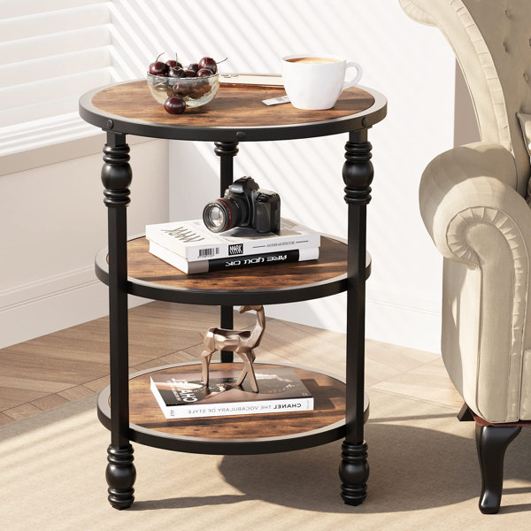 Charlton Home® Round End Table, 3-Tier Side Table Living Room Accent Table With Storage Shelf ...